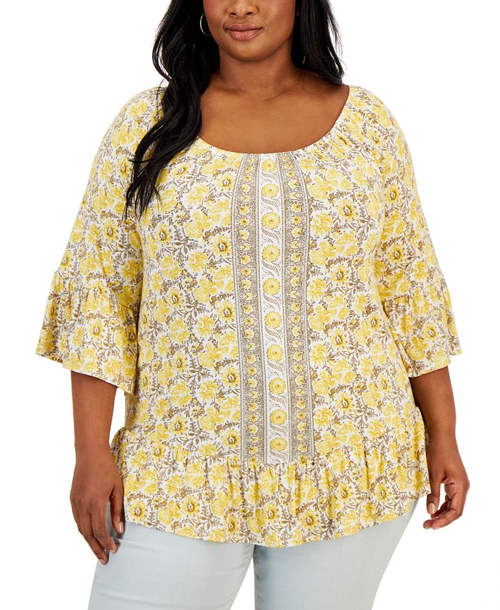 Style & Co Plus Size Printed On-Off Top, Created for Macy's - Macy's