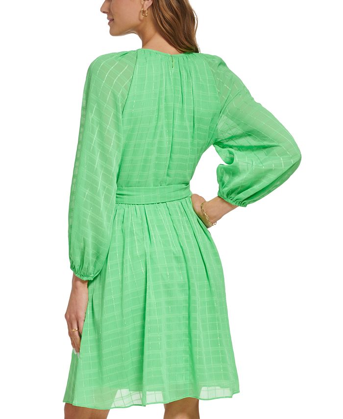 DKNY Women's Keyhole-Neck Balloon-Sleeve Belted Dress - Macy's