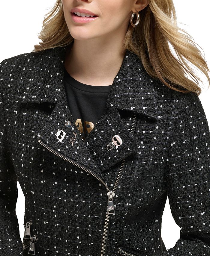 Karl Lagerfeld Paris Women's Tweed Asymmetrical Long Sleeve Jacket ...