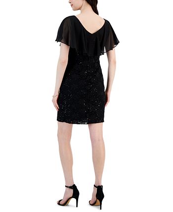 Connected Petite Ruffled-Overlay Sequined Lace Cocktail Dress - Macy's