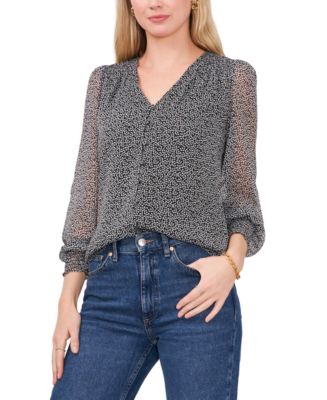 Sam & Jess Petite Button-Front Smocked-Shoulder Blouse - Macy's