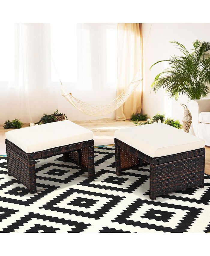 Costway 2PCS Patio Rattan Ottoman Cushioned Seat Foot Rest Furniture ...