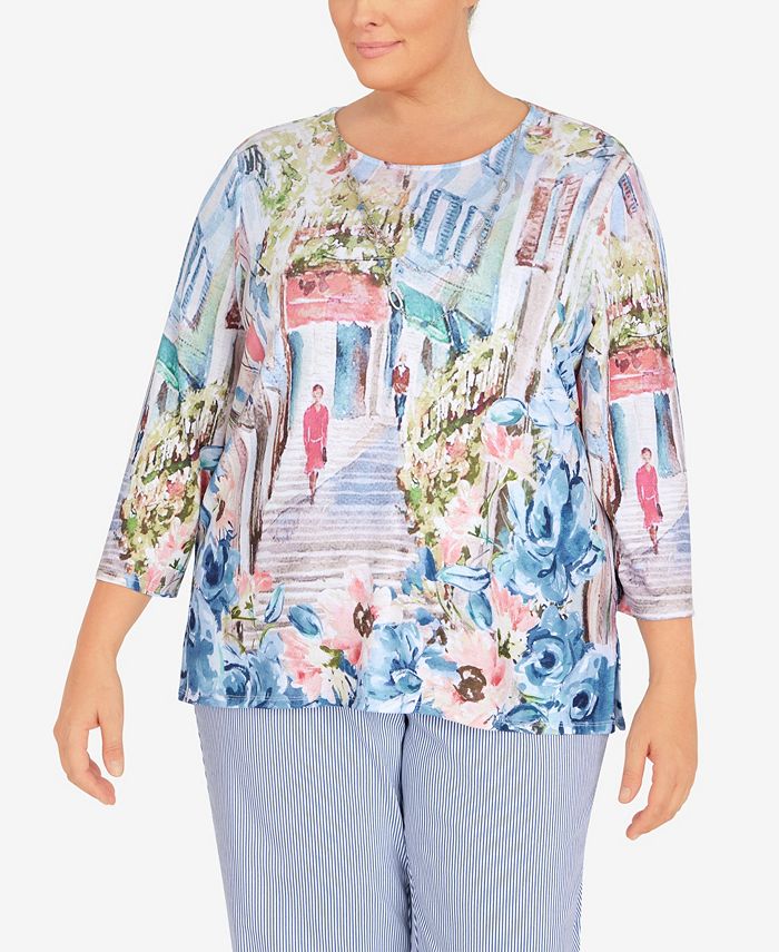 Alfred Dunner Plus Size Peace of Mind Scenic Three-Quarter Length Knit ...