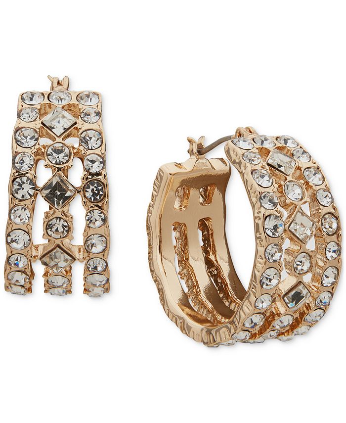 KARL LAGERFELD PARIS Gold-Tone Small Crystal Triple-Row Hoop Earrings ...