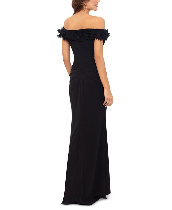 XSCAPE Women's Scuba-Crepe Ruffled Off-The-Shoulder Fit & Flare Gown ...
