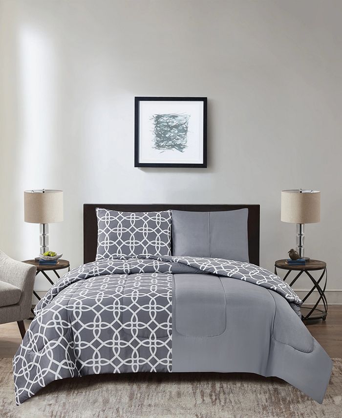 Keeco Carlisle 2 Piece Polyester Reversible Comforter Set, Twin - Macy's