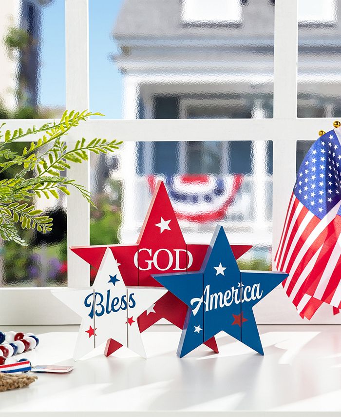 Glitzhome 11" Wooden Patriotic, Americana Stars Table Decor - Macy's
