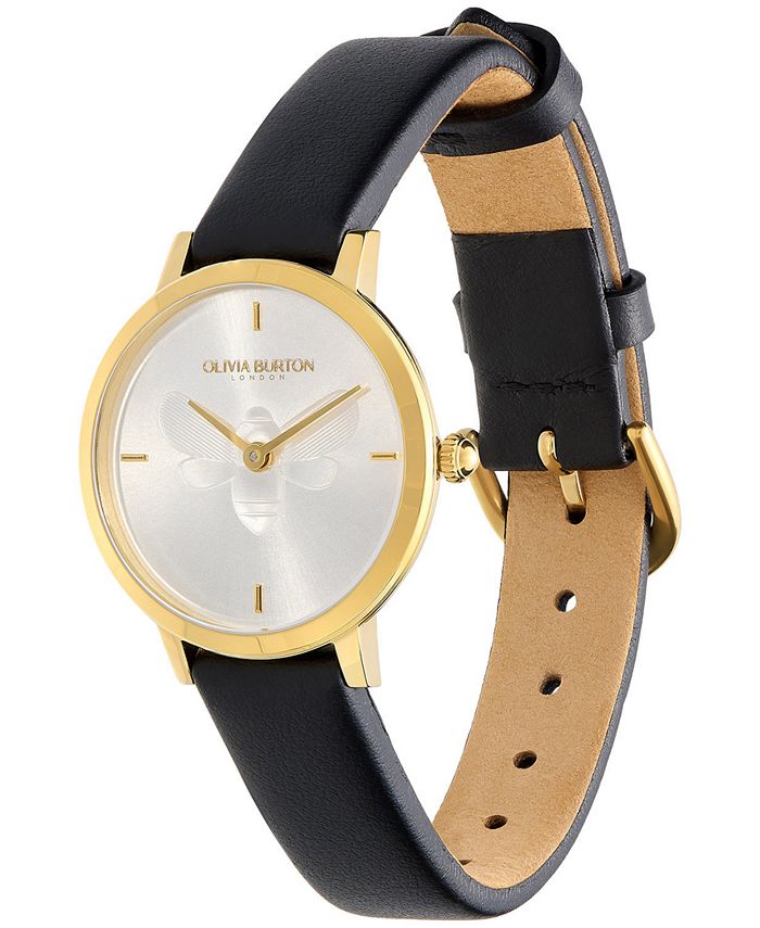 Olivia Burton Women's Ultra Slim Bee Black Leather Watch 28mm - Macy's