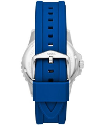 Fossil Men's Three-Hand Date Blue Silicone Strap Watch 42mm - Macy's