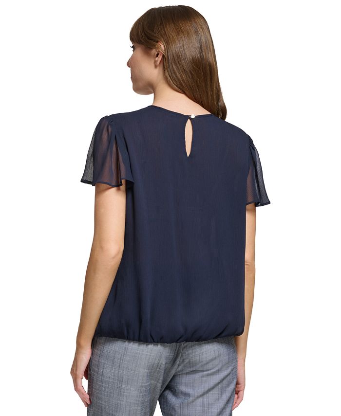 Tommy Hilfiger Women's Flutter-Sleeve Bubble-Hem Top - Macy's