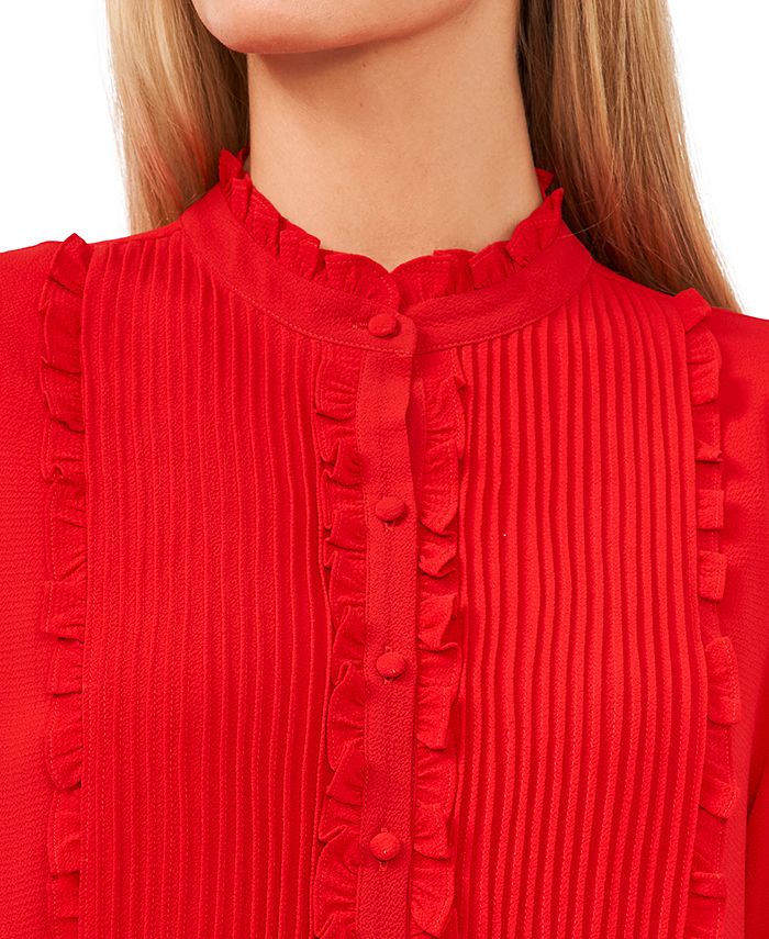 CeCe Women's Long Sleeve Pleated Ruffle-Trim Blouse - Macy's