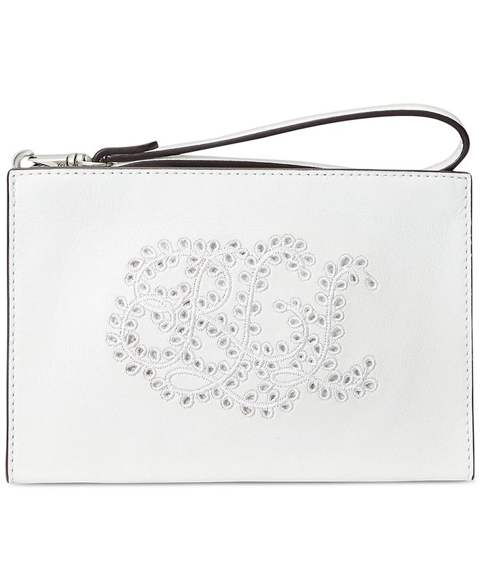 Lauren Ralph Lauren Eyelet-Embroidered Leather Small Pouch - Macy's