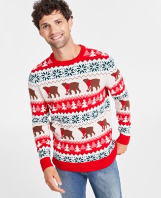 Holiday Lane Men's Santa Bear Sweater, Created for Macy's - Macy's