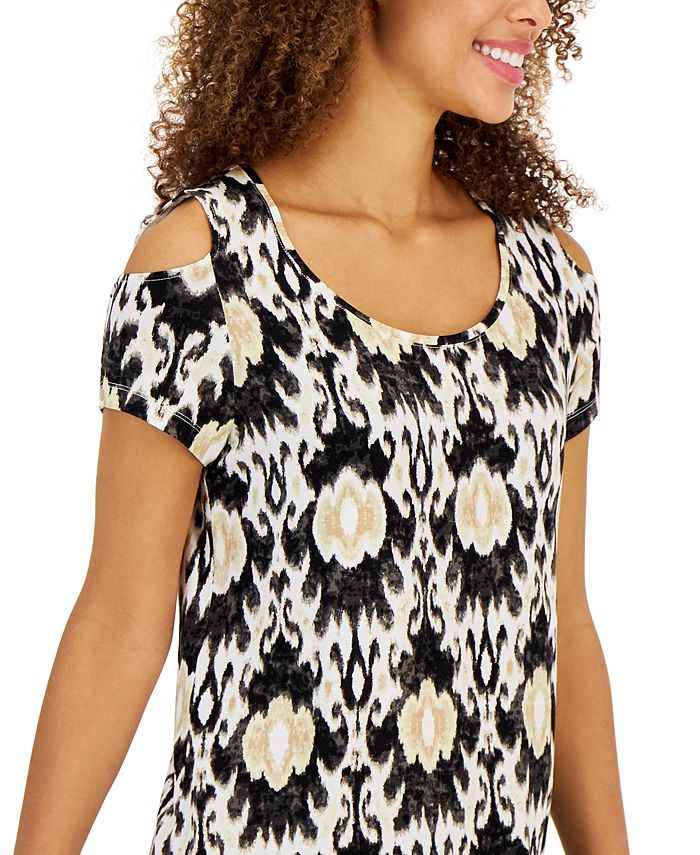 JM Collection Women's Ikat Printed Knit Cold-Shoulder Top, Created for ...