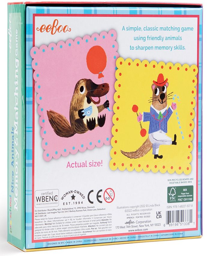 Eeboo Nice Animals Preschool Memory And Matching Game, Ages 3 and more ...