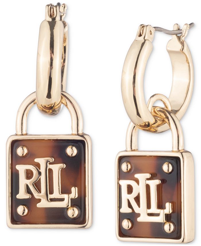 Lauren Ralph Lauren Gold-Tone Tortoise Padlock Drop Earrings - Macy's
