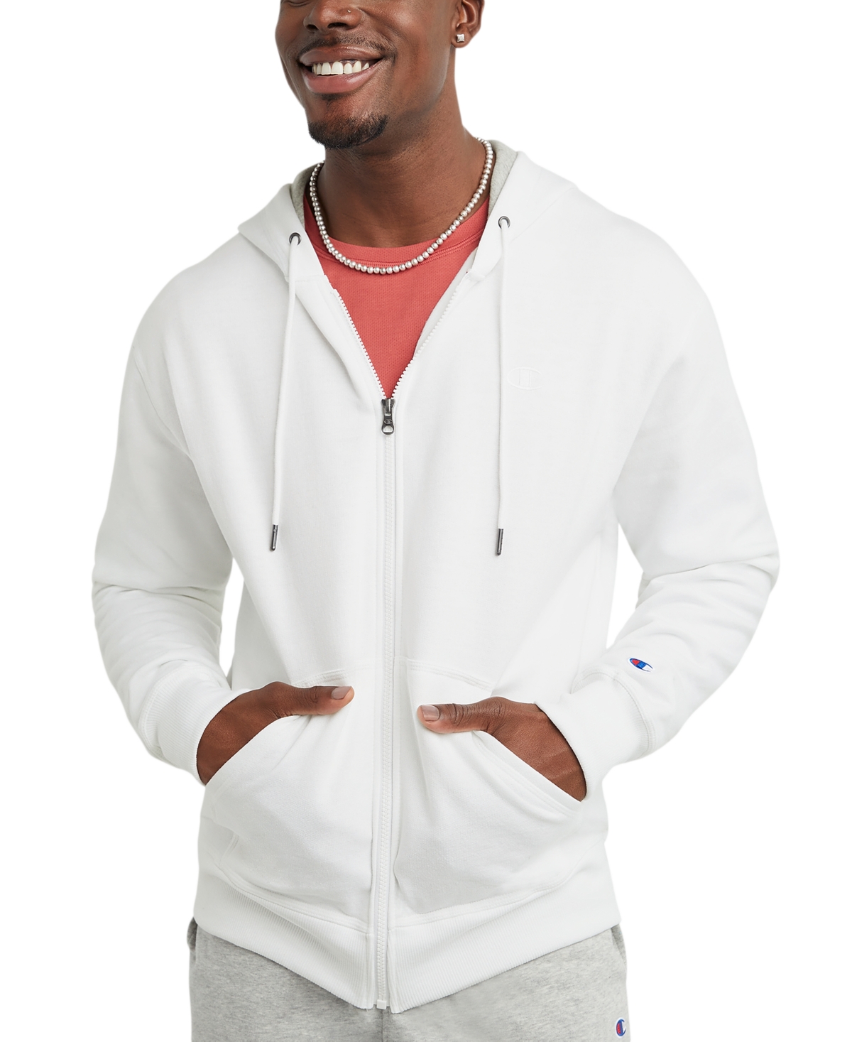 Click here for Champion Mens Powerblend Fleece Zip Hoodie - White prices
