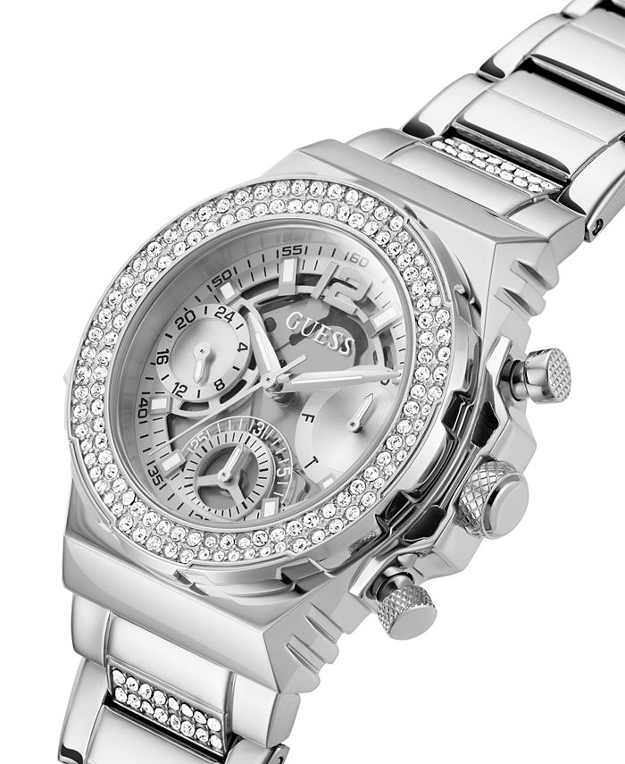 GUESS Women's Multifunction Silver-Tone Stainless Steel Watch 36mm ...