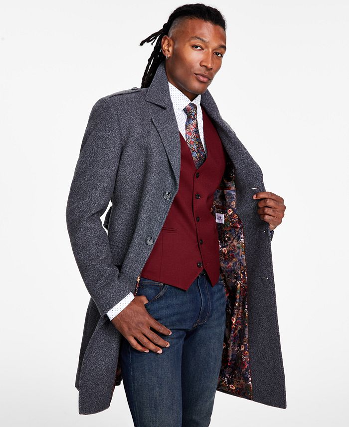 Tayion Collection Men's Classic-Fit Plaid Self Belted Wool Blend ...