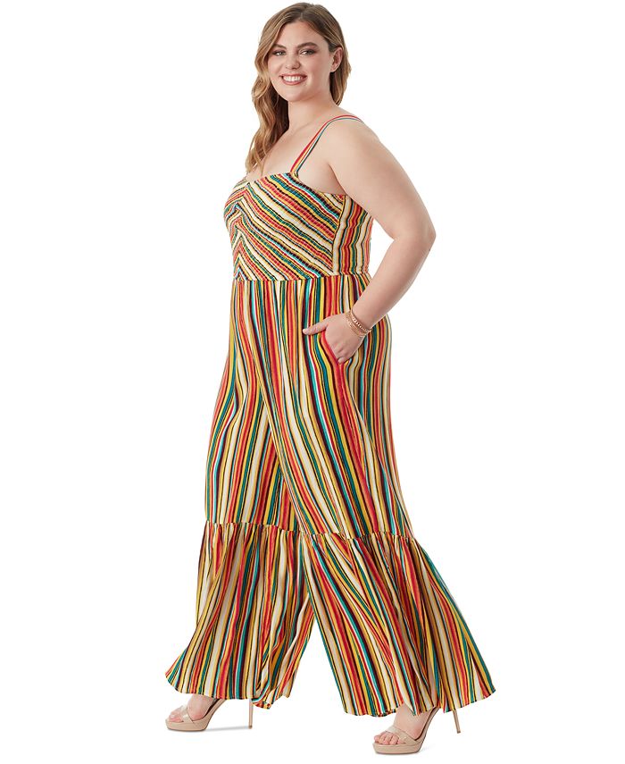 Jessica Simpson Trendy Plus Size Ronan Smocked Tiered-Leg Jumpsuit ...