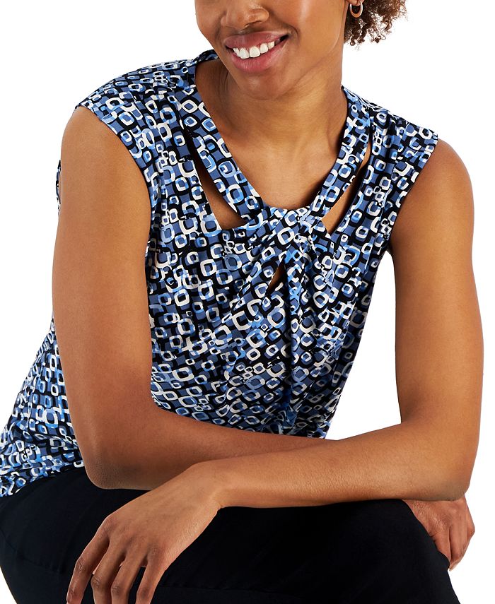 Kasper Women's Printed Stretch Knit Sleeveless Twist-Neck Top - Macy's