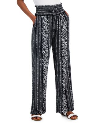 Kingston Grey Juniors' Printed Smocked-Waist Wide-Leg Pants - Macy's
