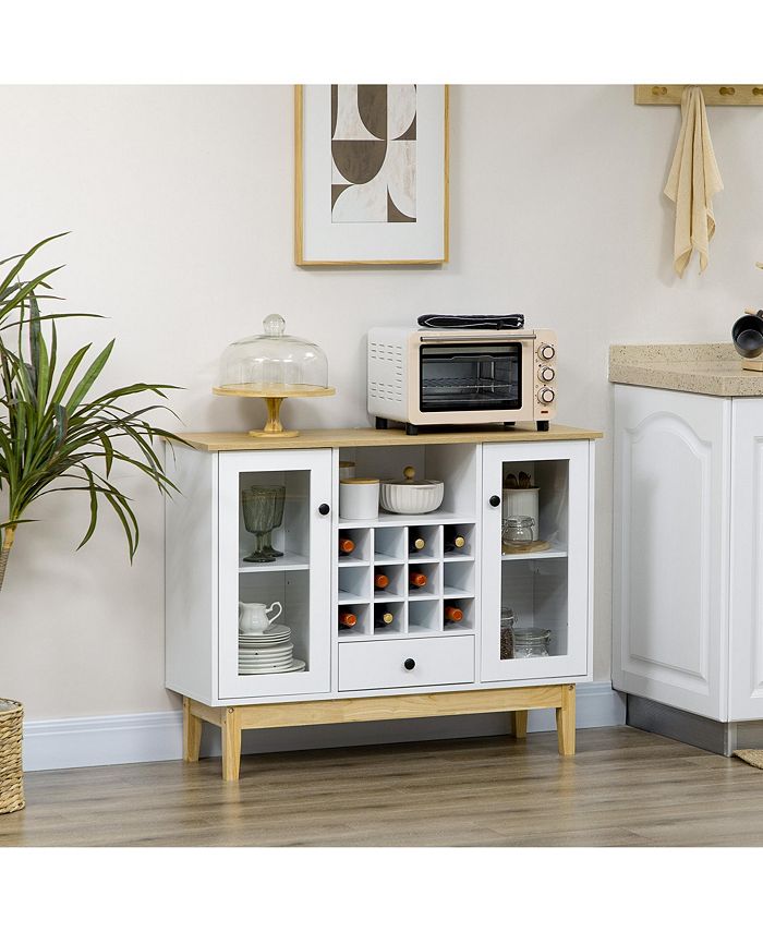 HOMCOM Wine Cabinet with 12-Bottle Wine Rack, Glass Door Bar Cabinet ...