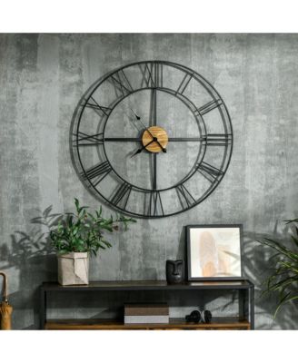 36 Inch Large Wall Clock, Silent Non Ticking Wood Metal Farmhouse Roman ...