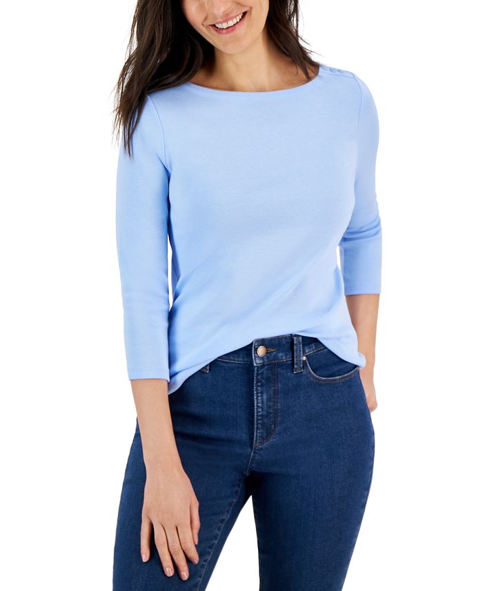 Charter Club Women's Pima Cotton Boat-Neck Top, Created for Macy's - Macy's