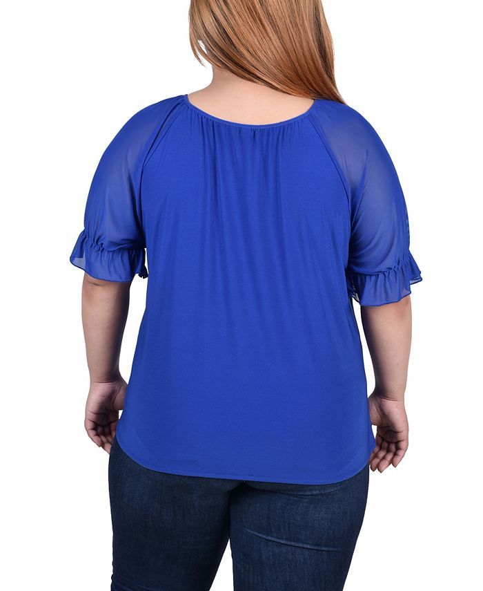 NY Collection Plus Size Short Ruffle Sleeve Top with Rhinestones - Macy's
