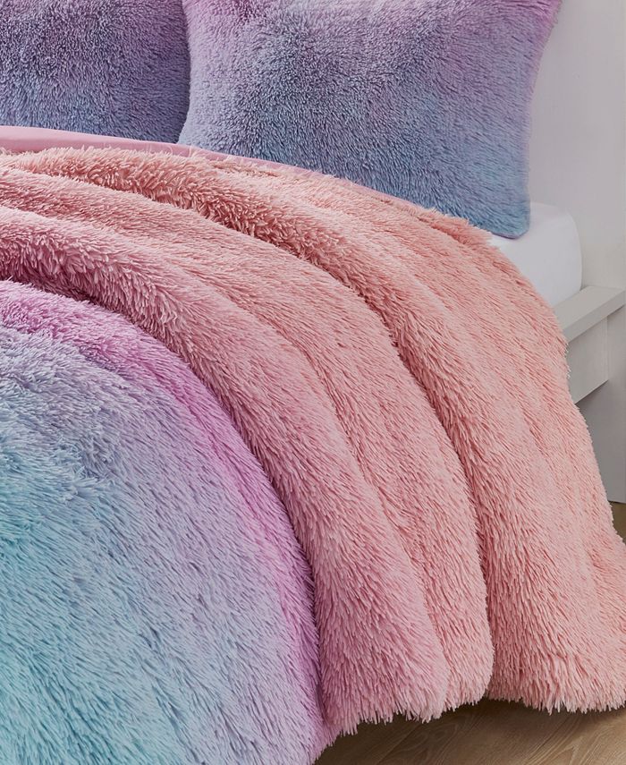 Mi Zone Primrose Ombre Shaggy Faux Fur 3 Piece Comforter Set Full