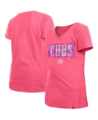 Big Girls New Era Pink Chicago Cubs Flip Sequin Team V-Neck T-shirt ...