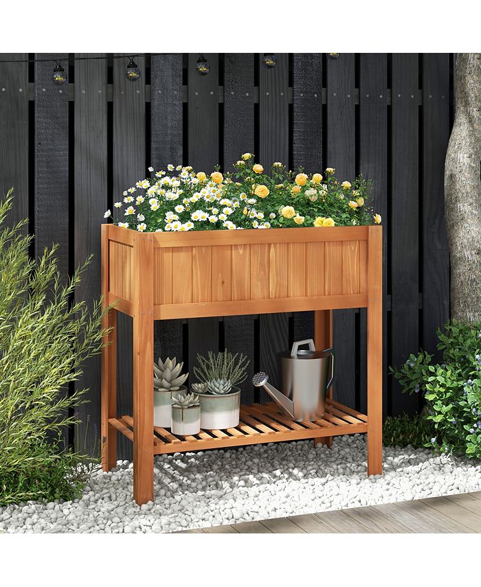 Costway Rectangle Wood Flower Planter Box Portable Raised Vegetable ...