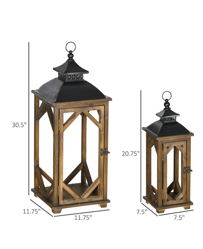 HOMCOM 2 Pack 31"/21" Large Rustic Lantern Decorative, Hanging Wooden ...