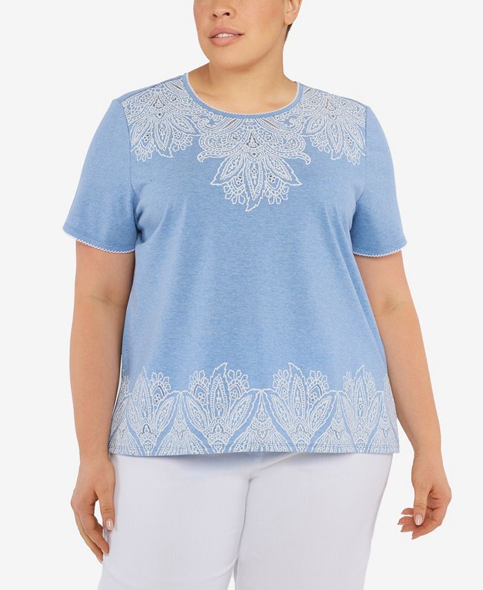 Alfred Dunner Plus Size Medallion Burnout Short Sleeve Top - Macy's