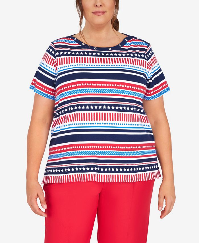 Alfred Dunner Plus Size Americana Stripe Top - Macy's
