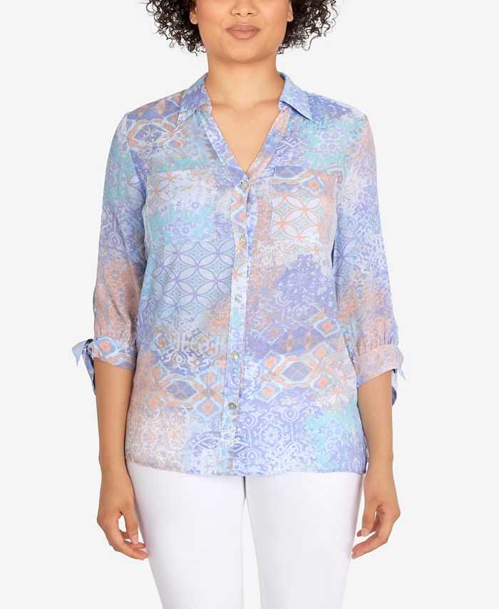 Ruby Rd. Petite Woven Patchwork Print Top - Macy's