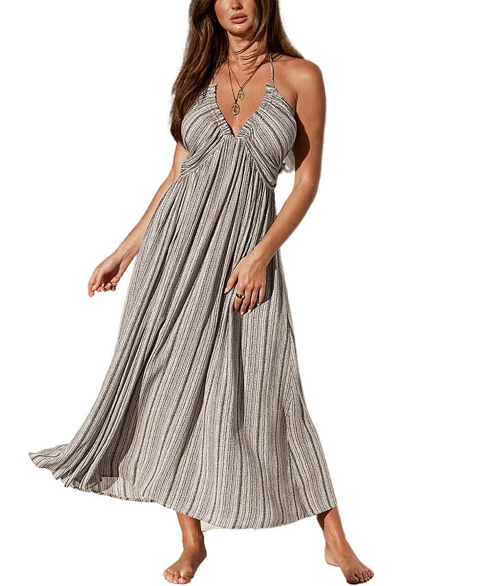 Cupshe Womens Germaine Plunge Halter Neck Maxi Off Shoulder Dress Macys