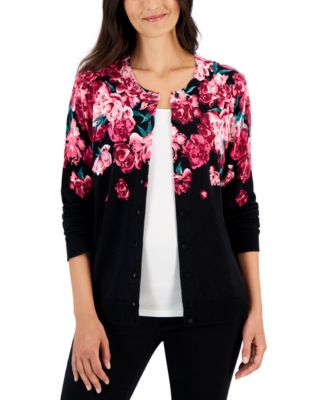 Karen Scott Women's Floral Button-Front Cardigan, Created for Macy's ...