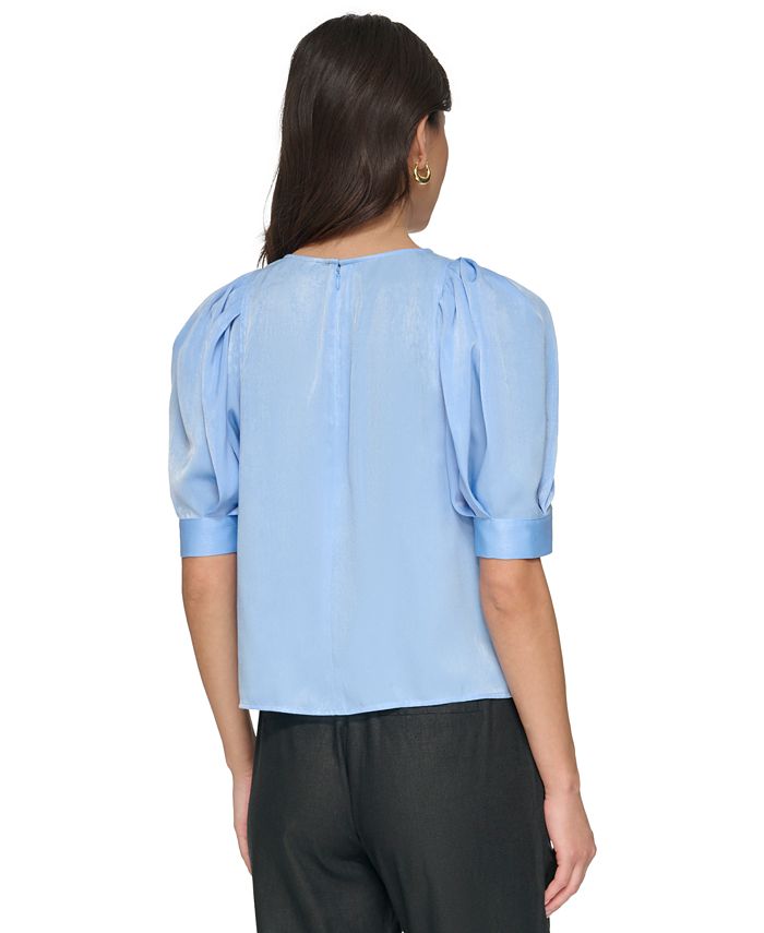 DKNY Women's Satin Crew-Neck Puffed-Sleeve Top - Macy's