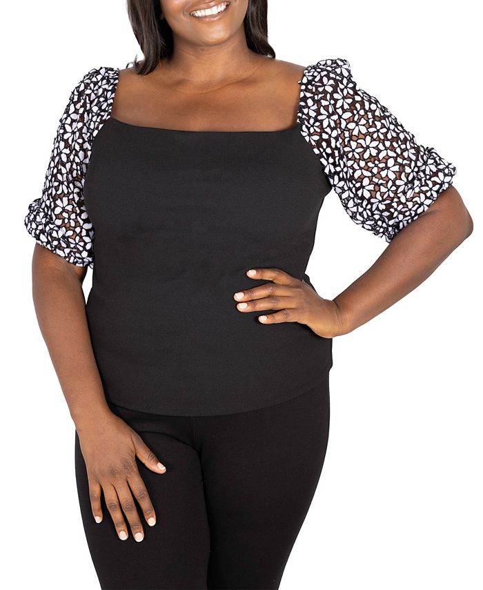 Maree Pour Toi Plus Size Knit Top with Eyelet Sleeves - Macy's