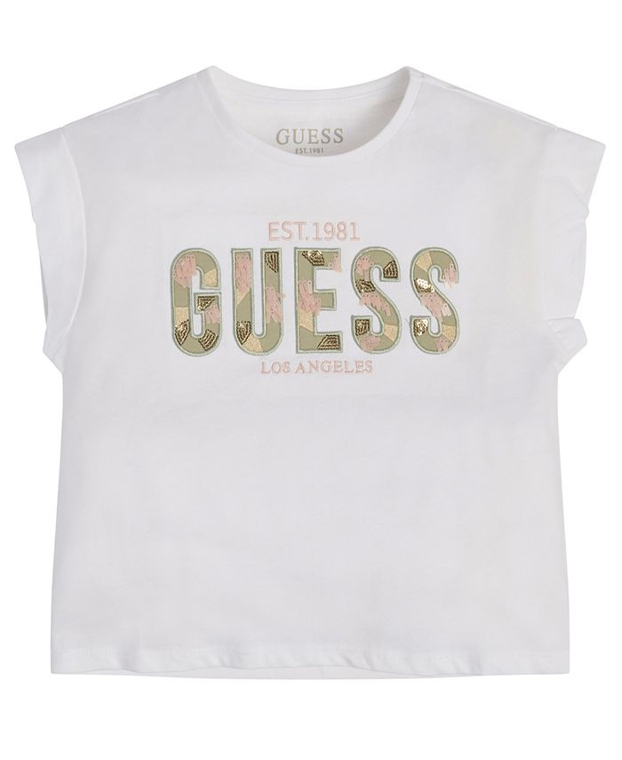 GUESS Big Girls Embroidered Sequin Patch Logo T-Shirt - Macy's