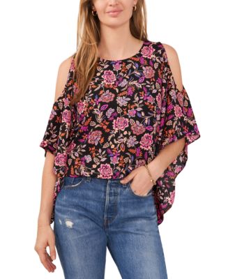Sam & Jess Women's Floral-Print Cold-Shoulder Top - Macy's