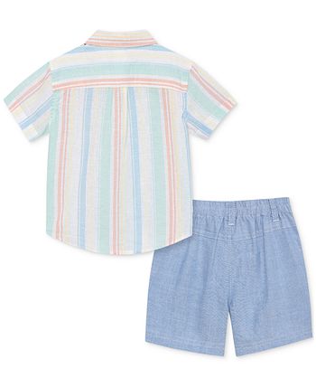 Little Me Baby Boys Button Down Shirt and Shorts, 2 Piece Set - Macy's