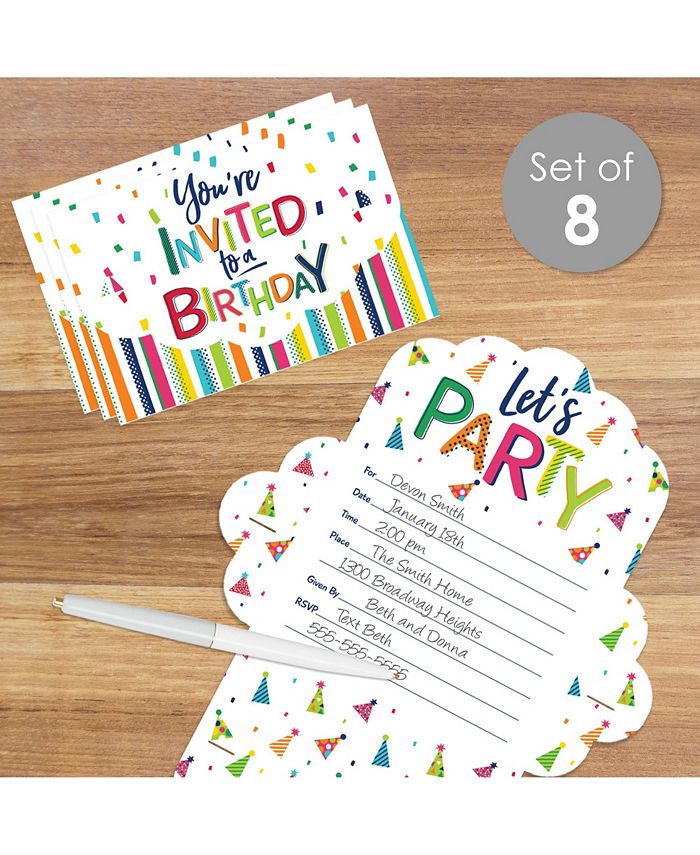 Big Dot of Happiness Cheerful Happy Birthday Fill-In Cards Colorful ...