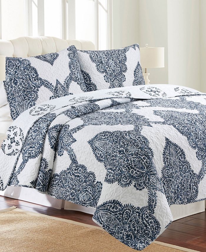 Elise and James Home Batik Damask Reversible 3-Piece Quilt Set, Queen ...