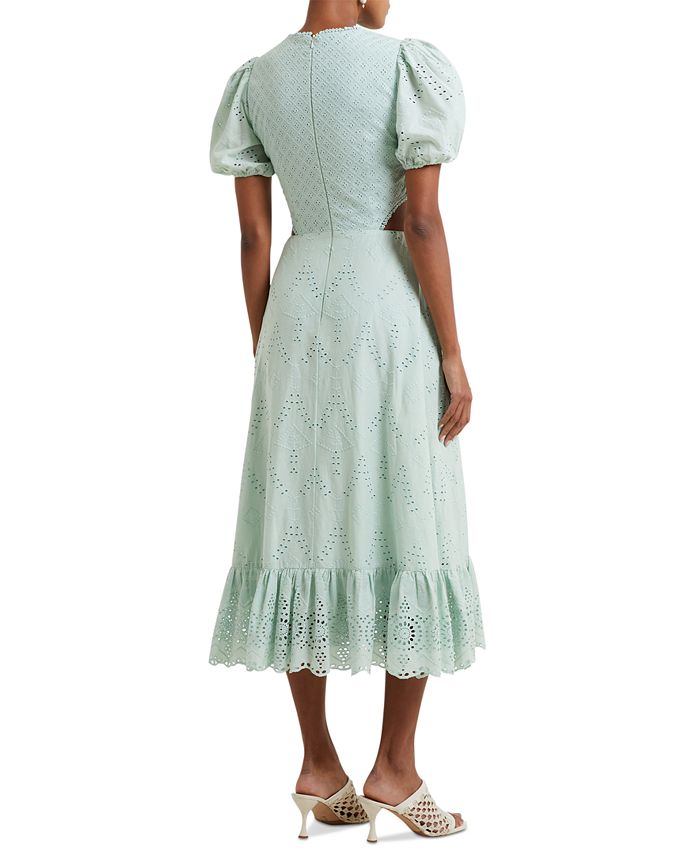 French Connection Women's Esse Eyelet Cutout Puff-Sleeve Cotton Midi ...