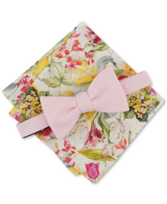 Bar III Men's Alden Solid Bow Tie & Floral Pocket Square Set, Created ...