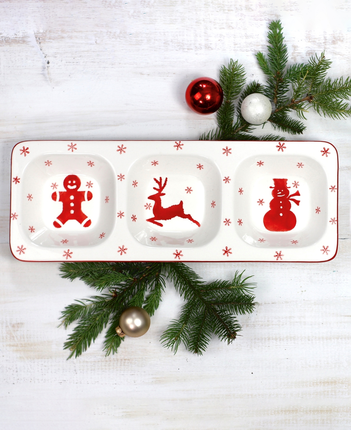 Click here for Euro Ceramica Winterfest 3-Part Divided Dish - Red... prices