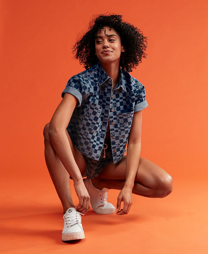 Roxy Juniors' Blue Wave Club Cropped Denim Button-Up Top - Macy's